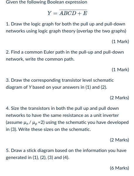 Solved Given the following Boolean expression Y = ABCD+E 1. | Chegg.com