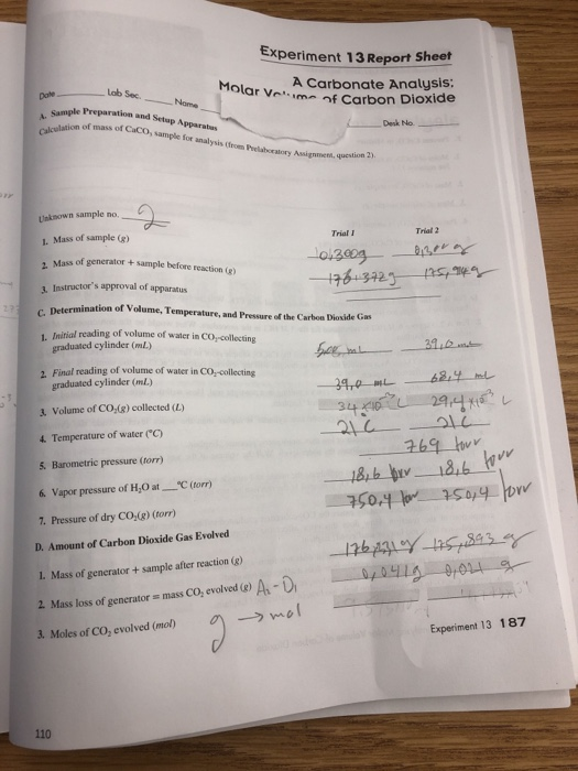 Solved Experiment 13 Report Sheet A Carbonate Analysis: | Chegg.com