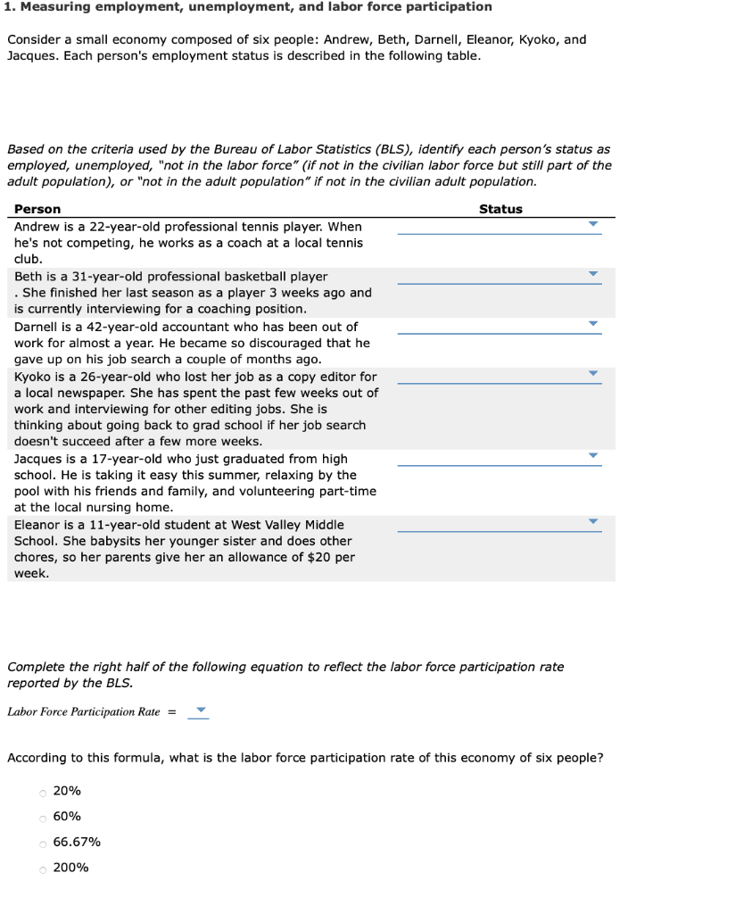 Solved 1. Measuring employment, unemployment, and labor | Chegg.com