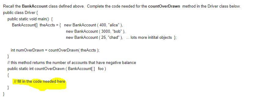Solved Consider the following definition of a BankAccount | Chegg.com