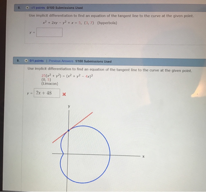 Solved 8. 1 points 0/100 Submissions Used Use implicit | Chegg.com