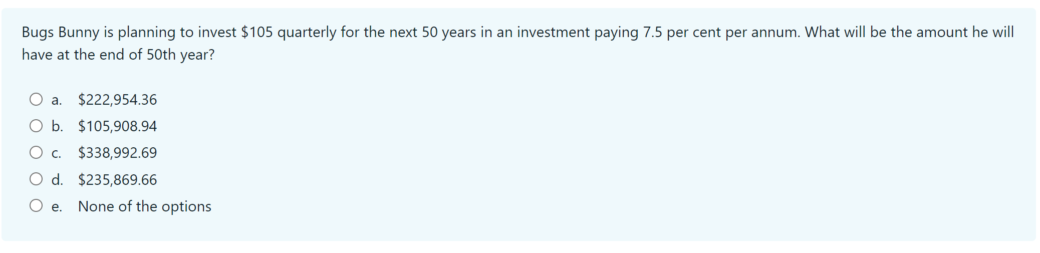 Solved Bugs Bunny is planning to invest $105 quarterly for | Chegg.com