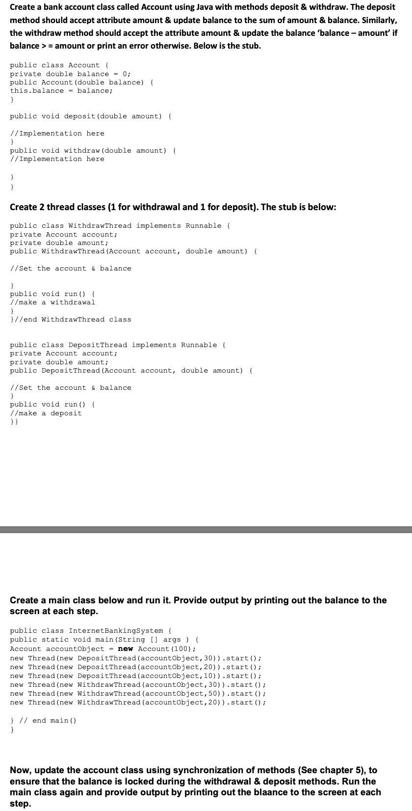 Solved Create a bank account class called Account using Java | Chegg.com