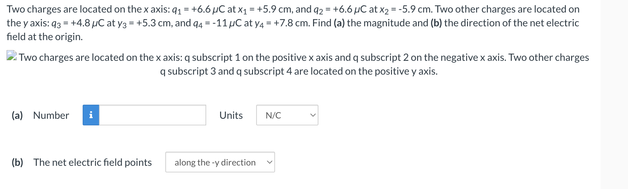 Solved Two charges are located on the x axis: q1=+6.6μC at | Chegg.com