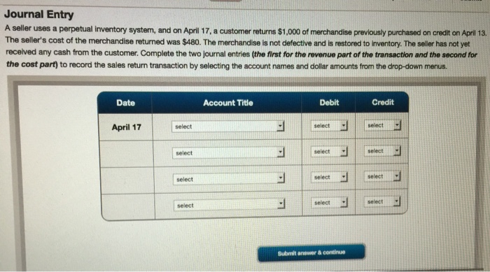 Solved Journal Entry A seller uses a perpetual Inventory | Chegg.com