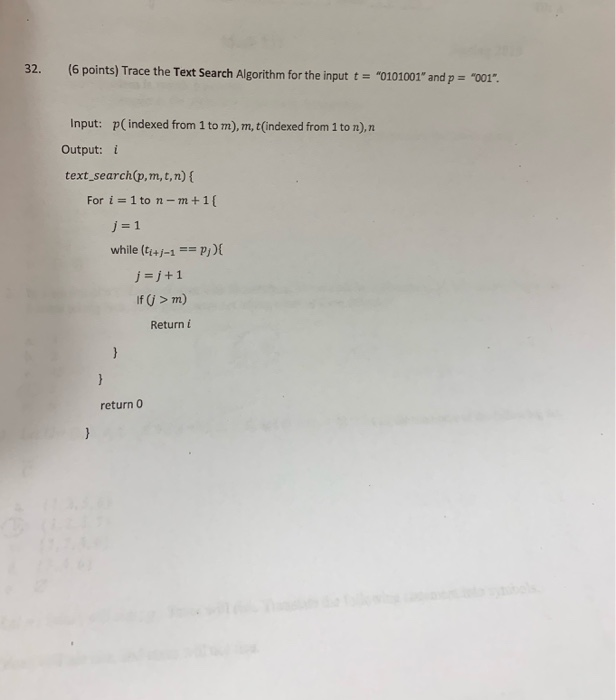 Solved 32. (6 points) Trace the Text Search Algorithm for | Chegg.com