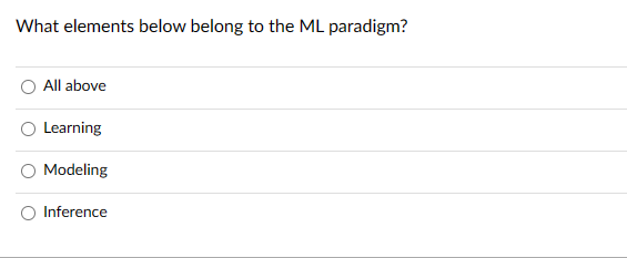 Solved What elements below belong to the ML paradigm?All | Chegg.com