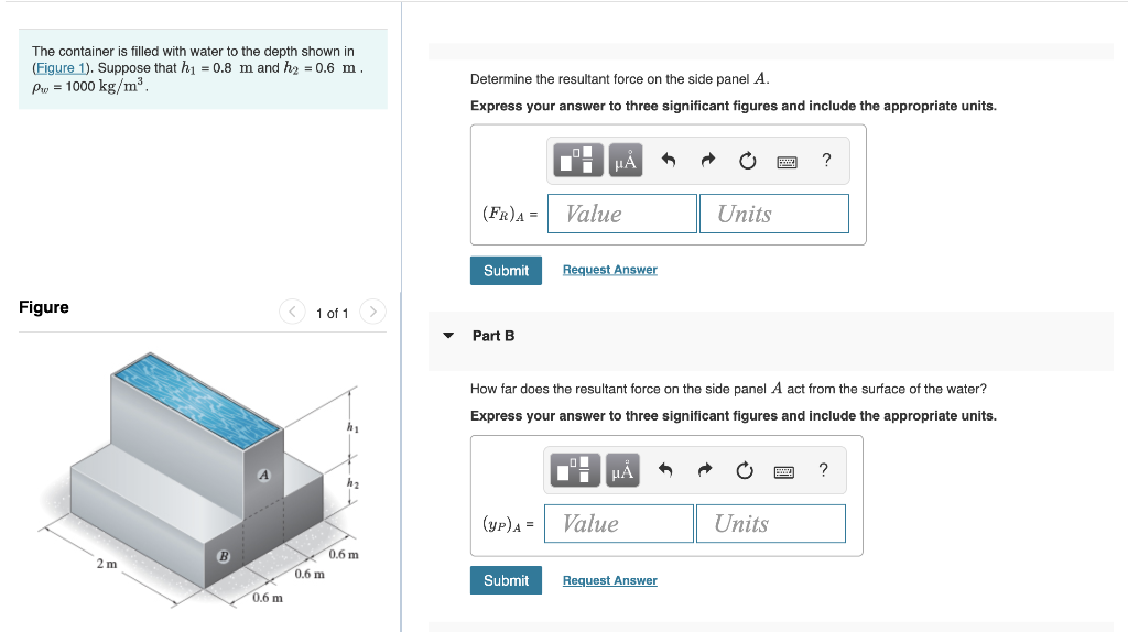 Solved The container is filled with water to the depth shown | Chegg.com