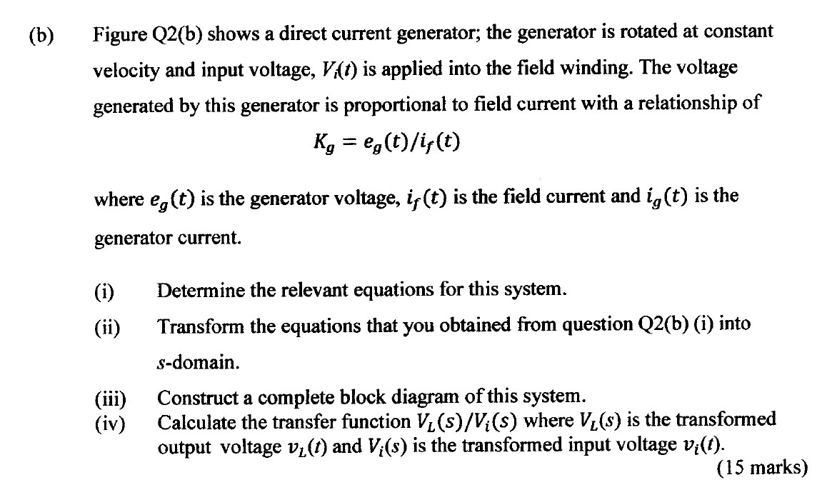 Solved (b) Figure Q2(b) shows a direct current generator; | Chegg.com
