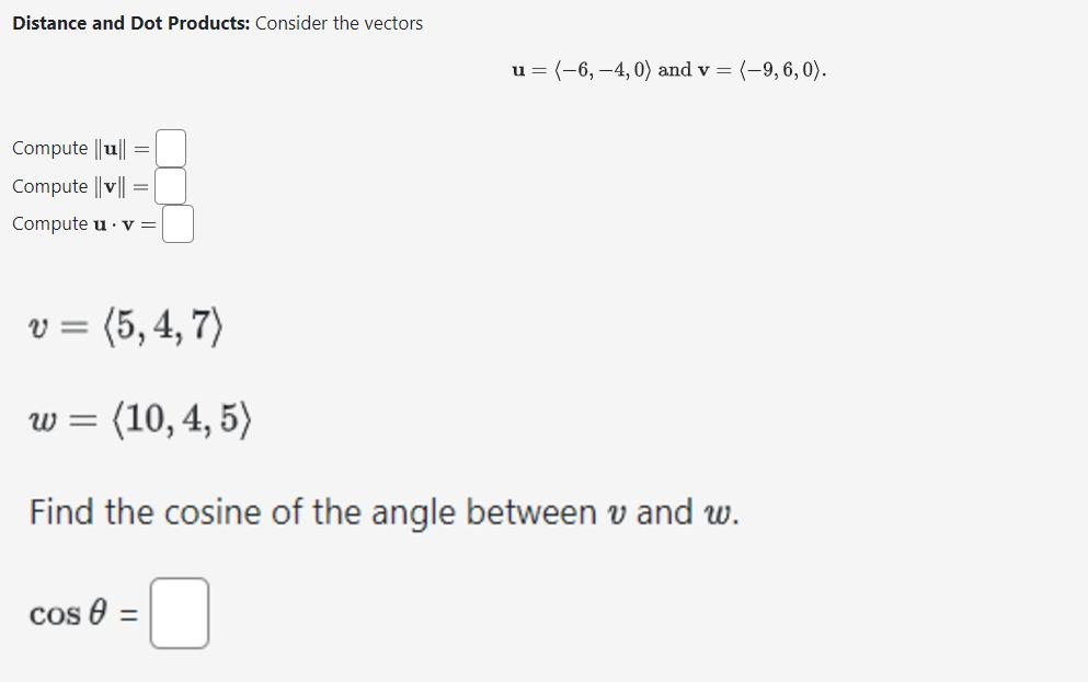 Solved Distance and Dot Products: Consider the vectors | Chegg.com