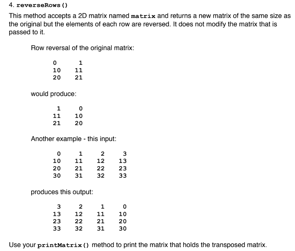 Solved Homework 12: Matrix Operations Read Chapter 8 on | Chegg.com