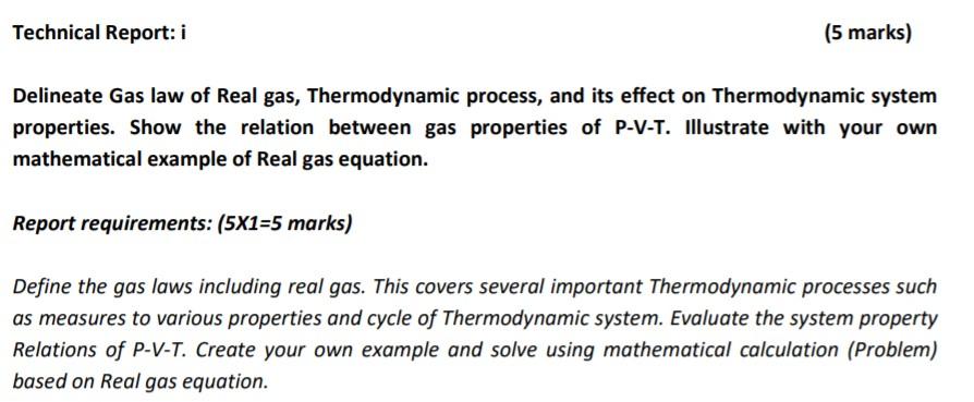 Solved Technical Report: i (5 marks) Delineate Gas law of | Chegg.com