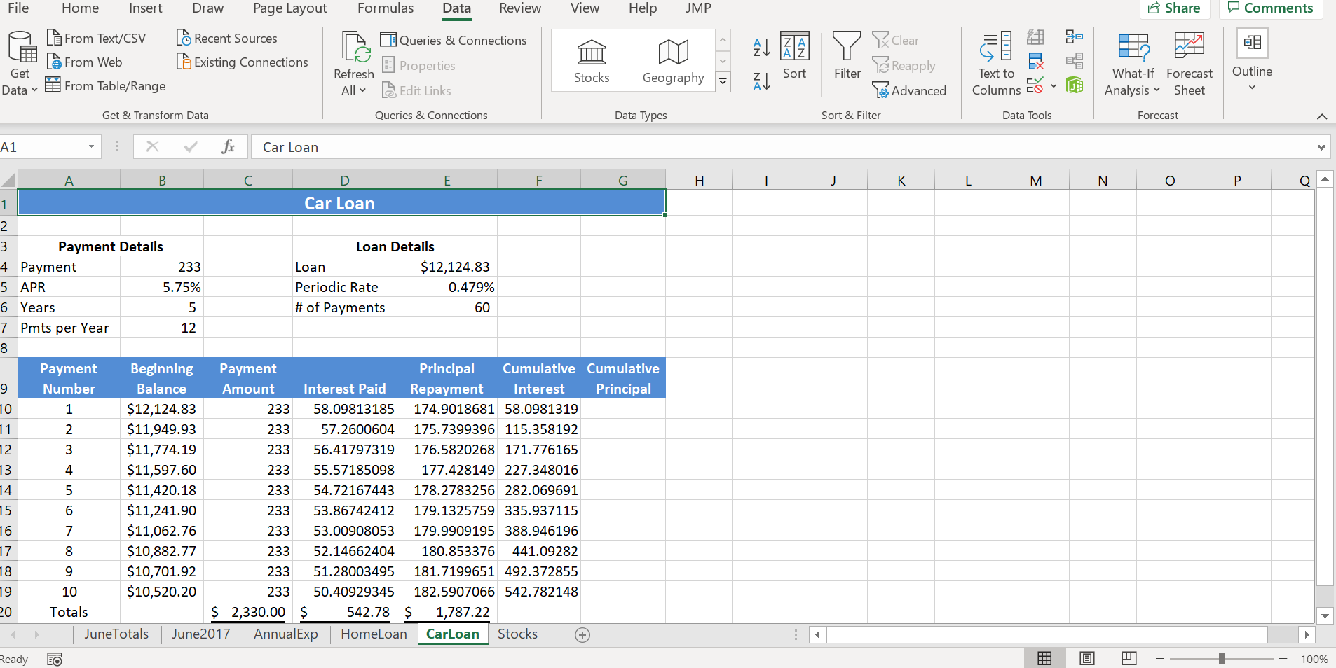 On the CarLoan worksheet, in cell G10, use the | Chegg.com