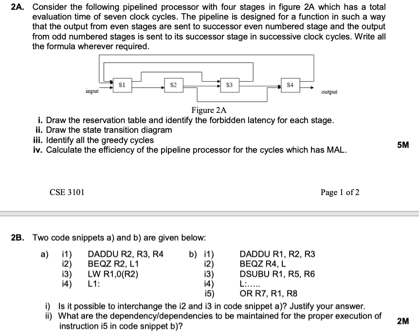 2A. Consider the following pipelined processor with | Chegg.com