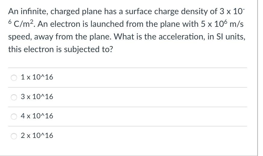 Solved An infinite, charged plane has a surface charge | Chegg.com