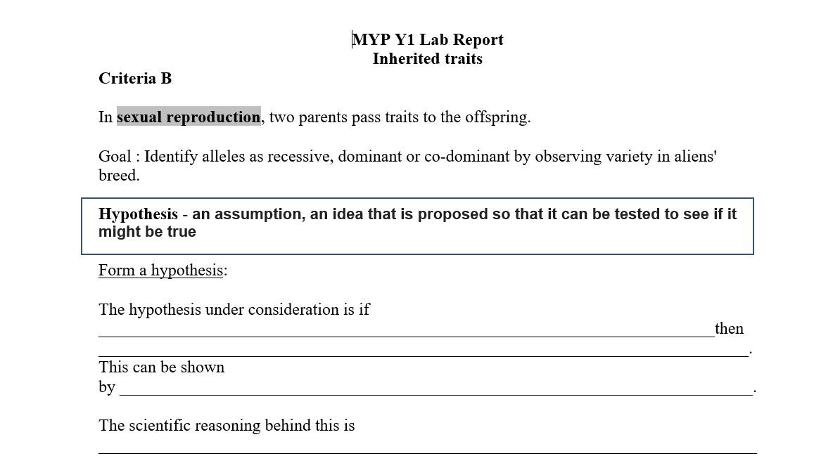 Solved MYP Y1 Lab Report Inherited traits Criteria B In | Chegg.com