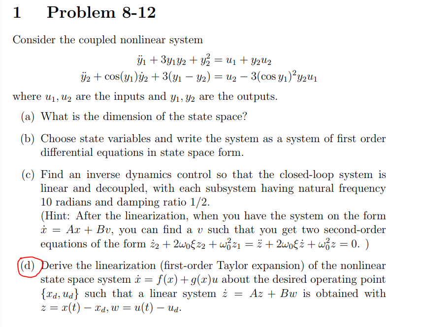 Solved 1 Problem 8-12 Consider the coupled nonlinear system | Chegg.com
