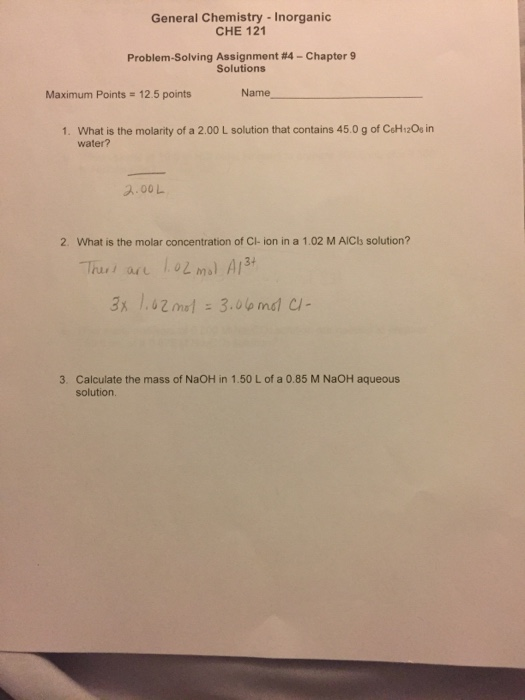 Solved General Chemistry-Inorganic CHE 121 Problem-Solving | Chegg.com