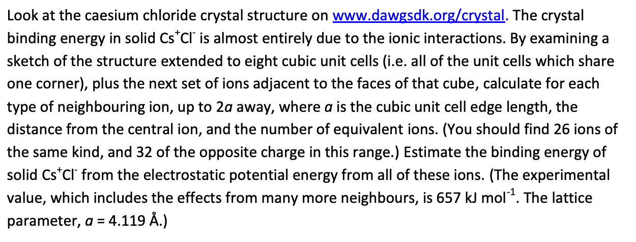 Look at the caesium chloride crystal structure on | Chegg.com
