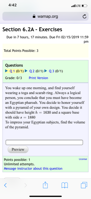 Solved 4:42 LTE wamap.org wamap.org Home > Math 152 Winter | Chegg.com