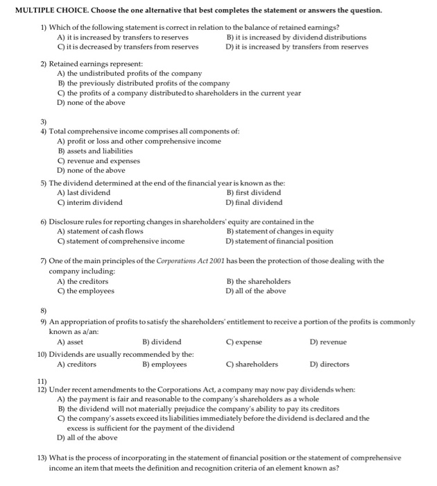 Solved MULTIPLE CHOICE. Choose the one alternative that best | Chegg.com