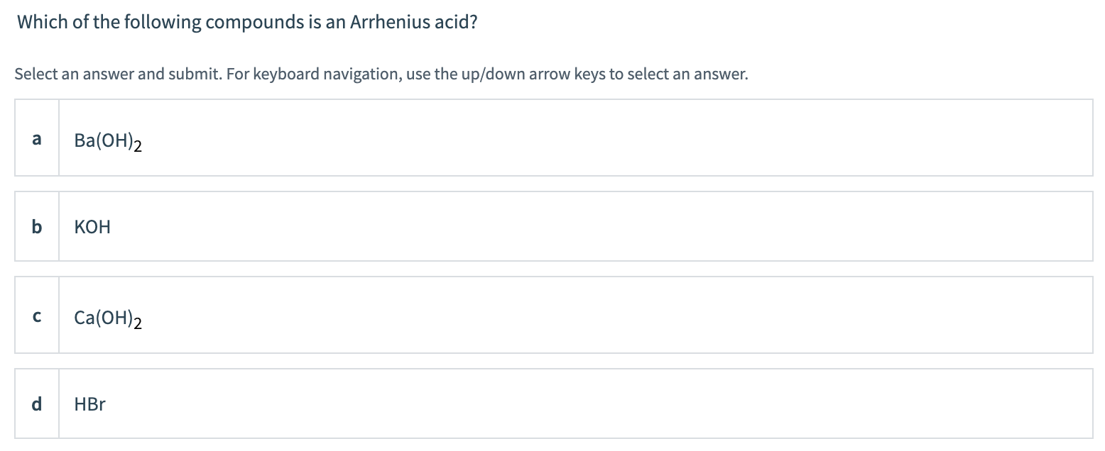 Solved Which of the following compounds is an Arrhenius | Chegg.com