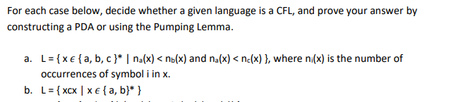 Solved For each case below, decide whether a given language | Chegg.com