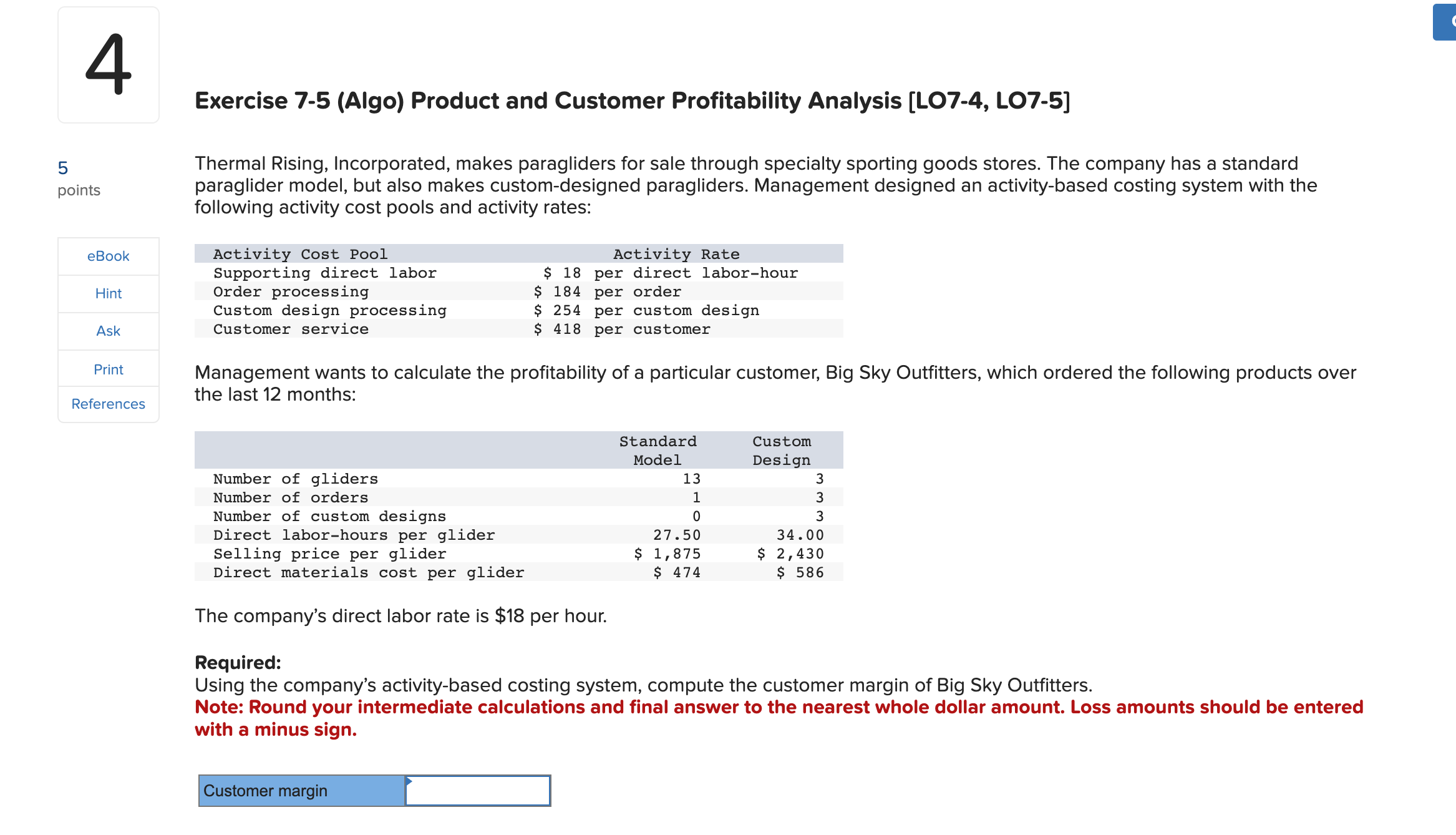 Solved Exercise 7-5 (Algo) Product and Customer | Chegg.com