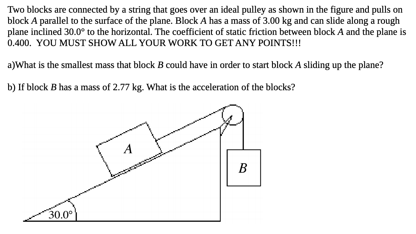Solved Two blocks are connected by a string that goes over | Chegg.com