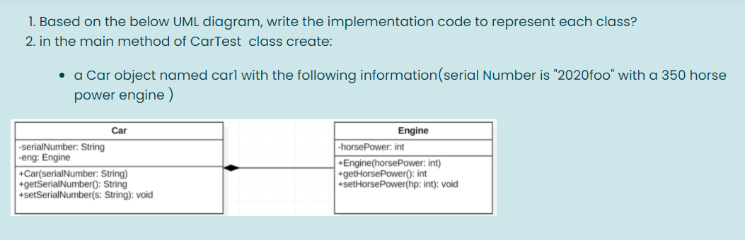 Solved 1. Based on the below UML diagram, write the | Chegg.com