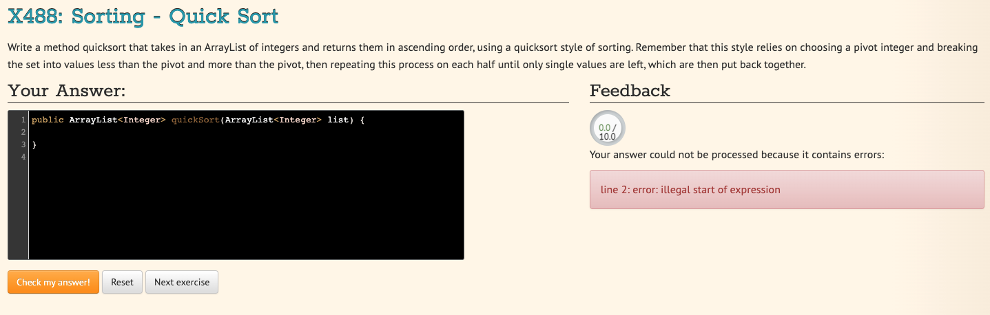 Solved X488: Sorting - Quick Sort Write a method quicksort | Chegg.com