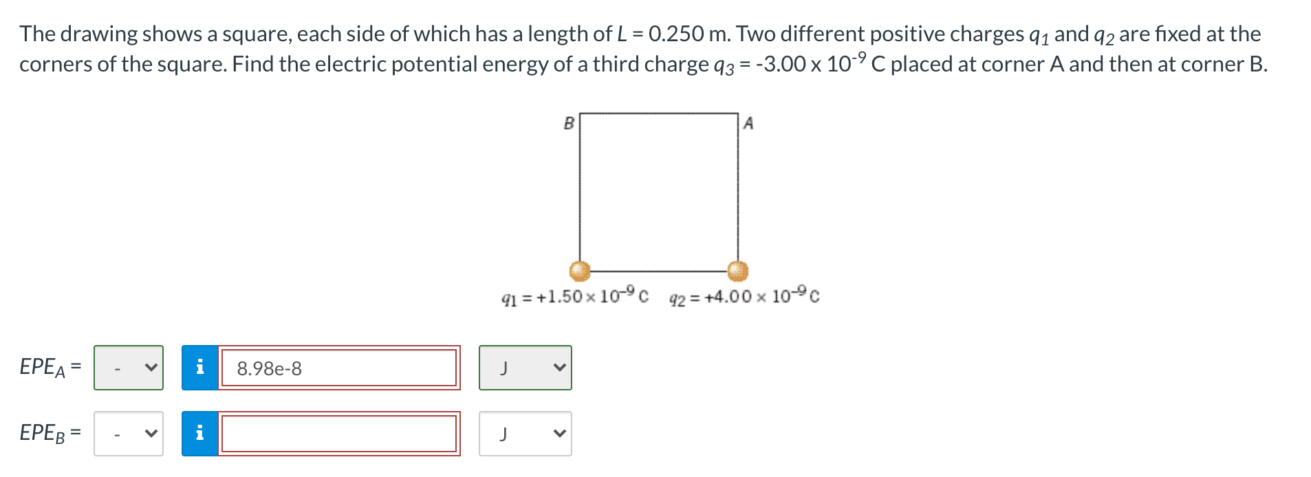 Solved = The drawing shows a square, each side of which has | Chegg.com