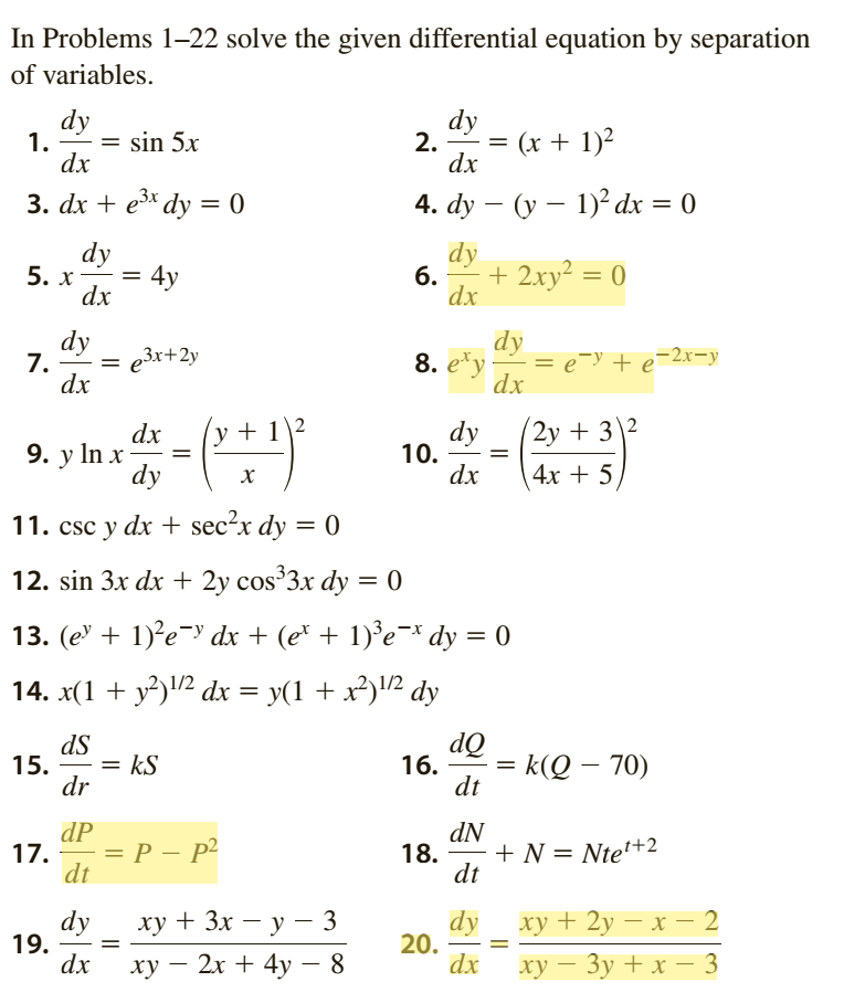 Solved = In Problems 1-22 solve the given differential | Chegg.com Solved = In Problems 1-22 solve the given differential | Chegg.com