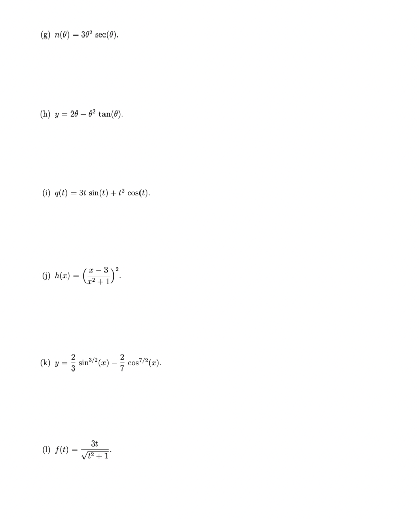 Solved 3. Compute the derivative of each of the following | Chegg.com