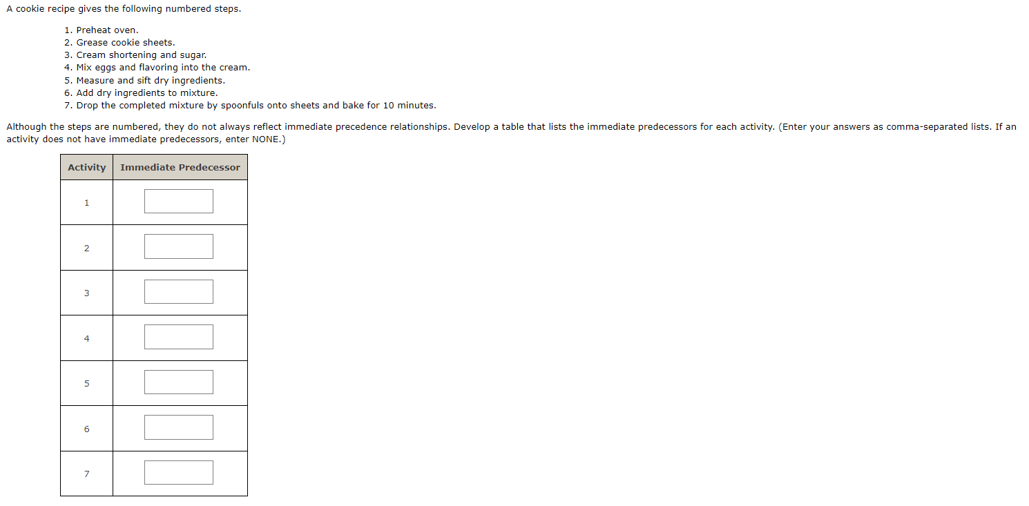 A cookie recipe gives the following numbered steps. | Chegg.com