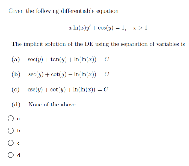 Solved Given the following differentiable equation | Chegg.com