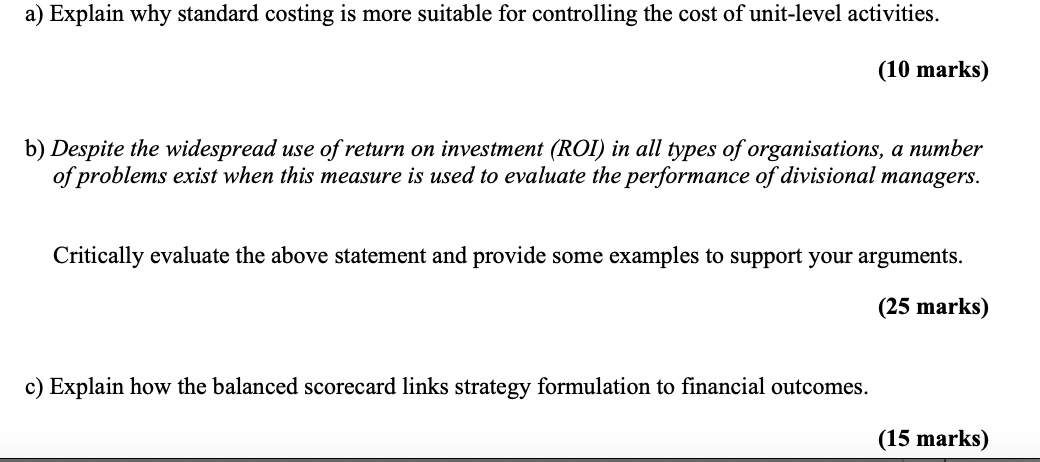 Solved a) Explain why standard costing is more suitable for | Chegg.com