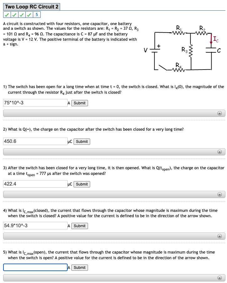 Solved Two Loop RC Circuit 2 VVV5 A circuit is constructed | Chegg.com