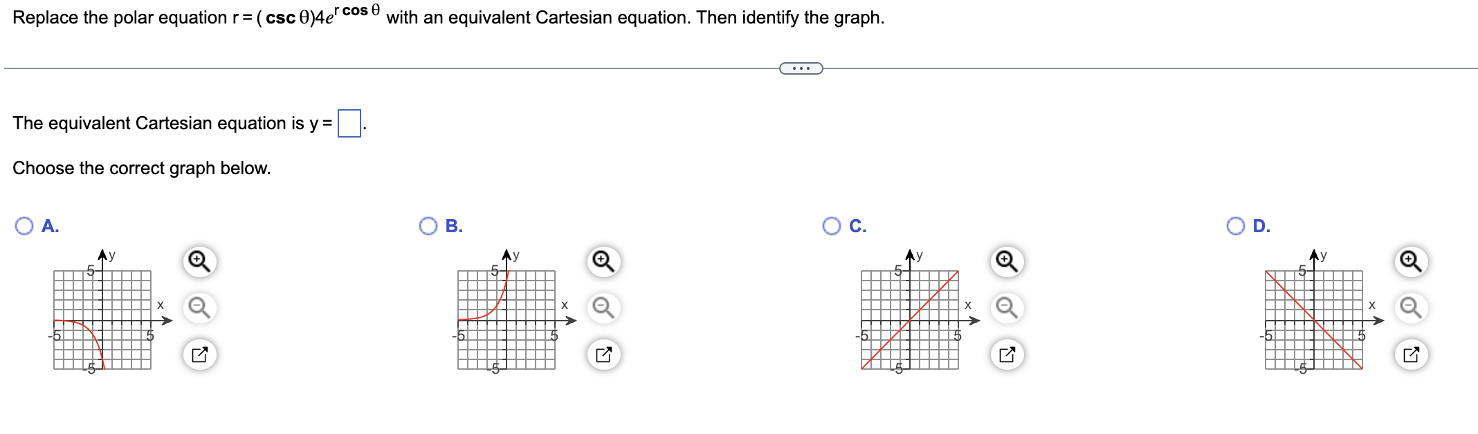 Solved Replace the polar equation r=(cscθ)4ercosθ with an | Chegg.com