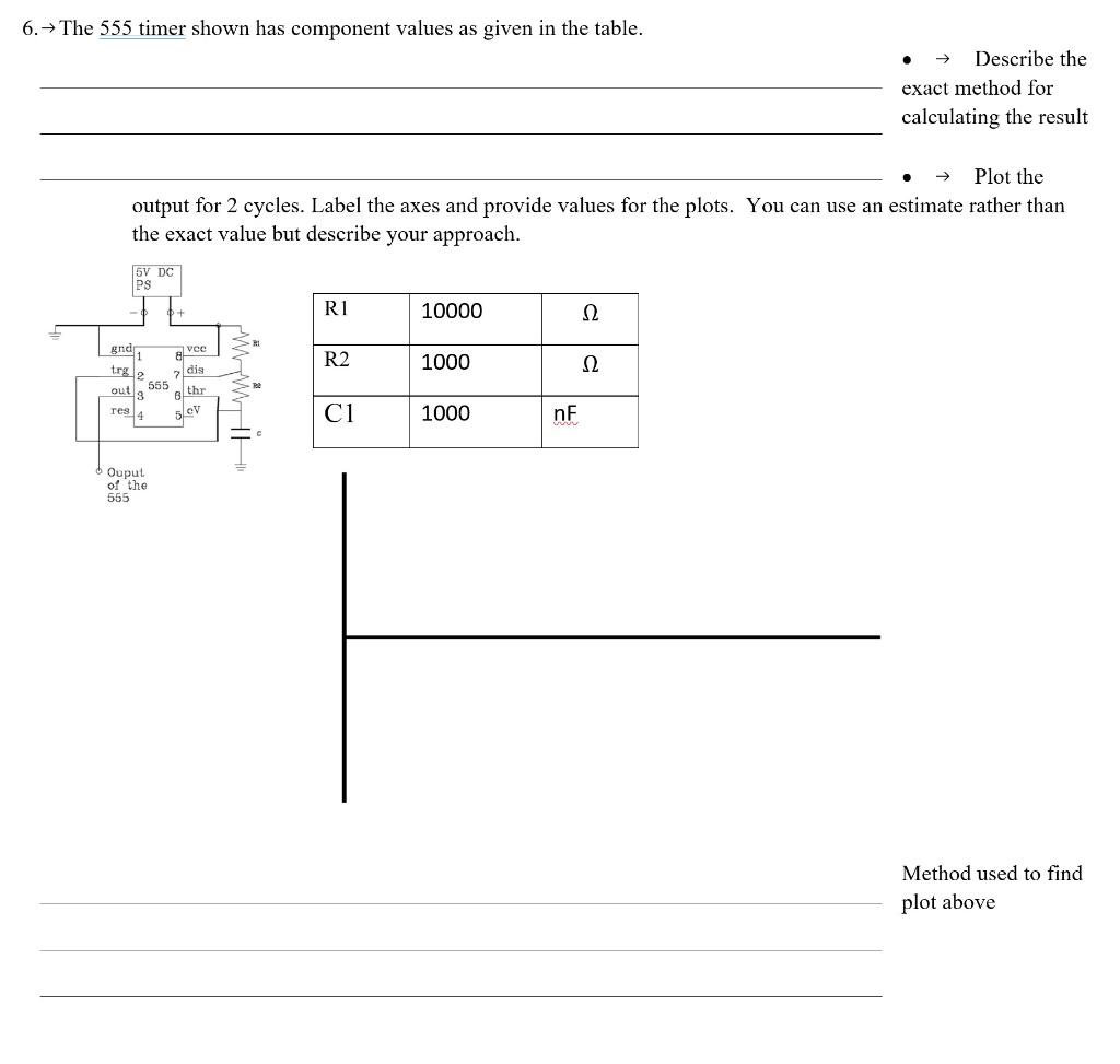 Solved 6. → The 555 timer shown has component values as | Chegg.com