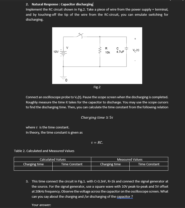 Solved Procedure: 1. Step Response : Capacitor charging | Chegg.com