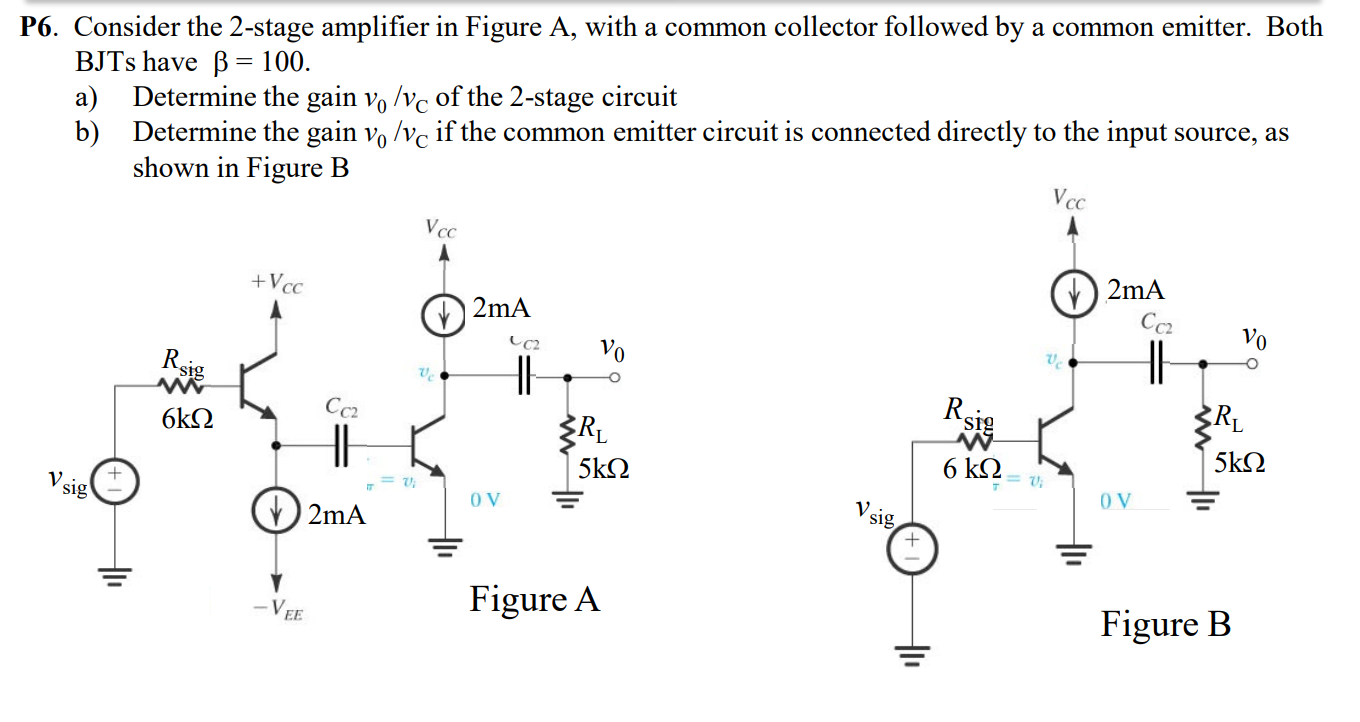Solved P6. Consider the 2-stage amplifier in Figure A, with | Chegg.com