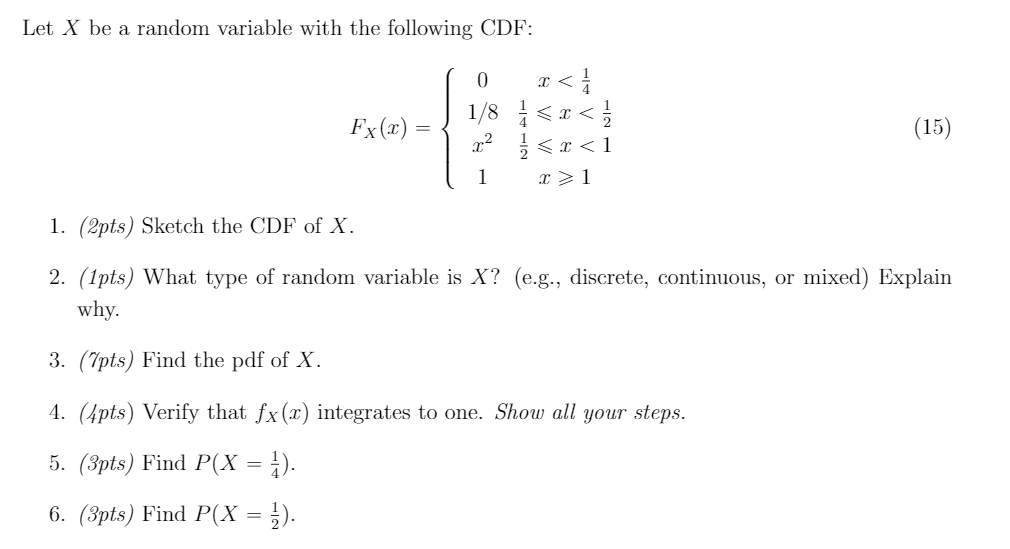 Solved Let X be a random variable with the following CDF: 0 | Chegg.com