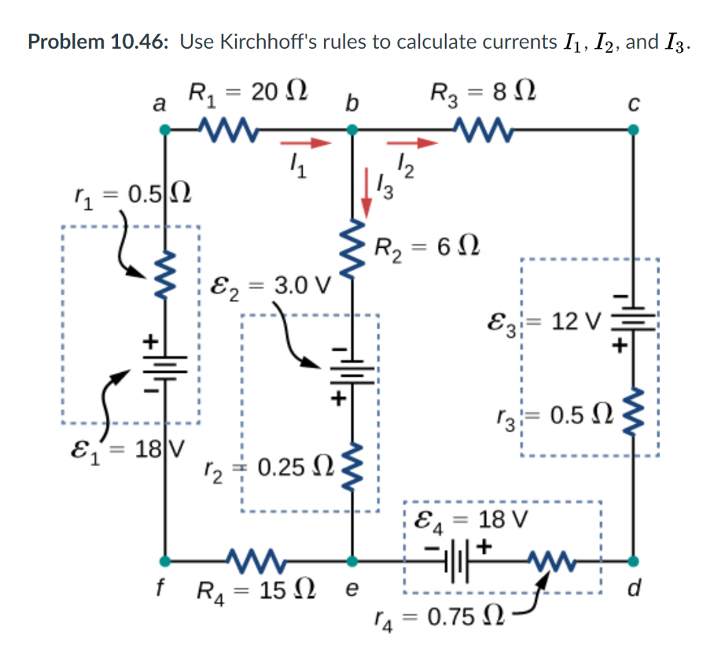 Solved Problem 10.46: Use Kirchhoff's rules to calculate | Chegg.com