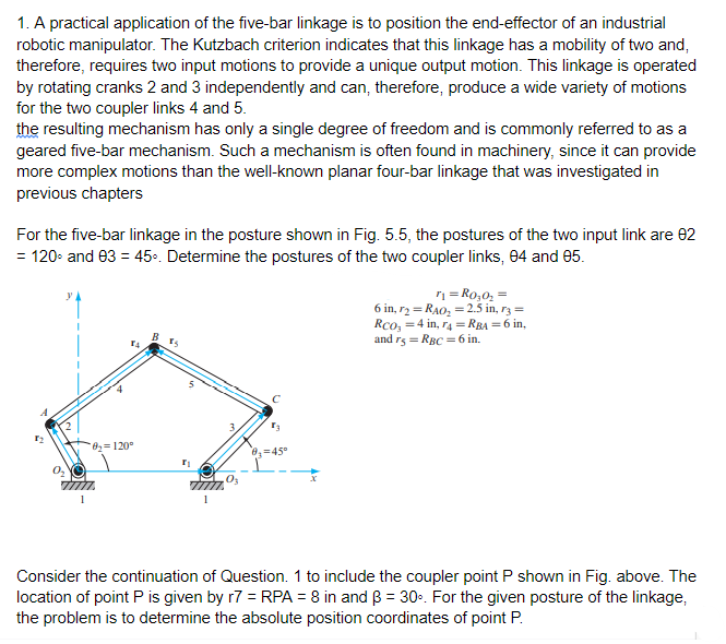Solved 1. A practical application of the five-bar linkage is | Chegg.com