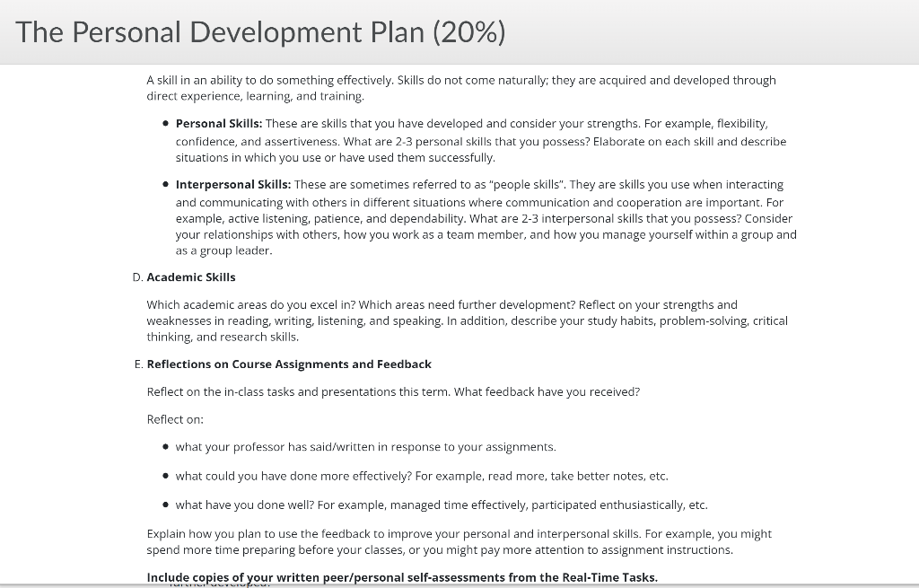Solved The Personal Development Plan (20%) Due: November | Chegg.com