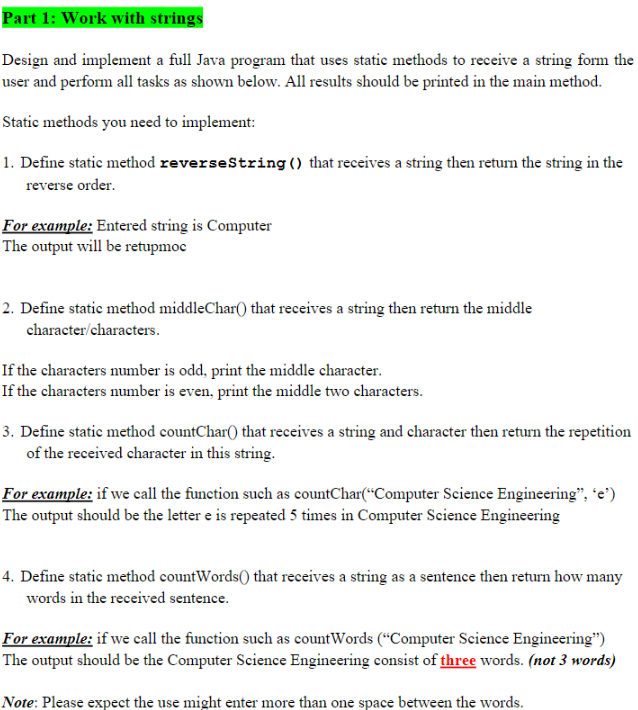 Solved Part 1: Work with strings Design and implement a full | Chegg.com