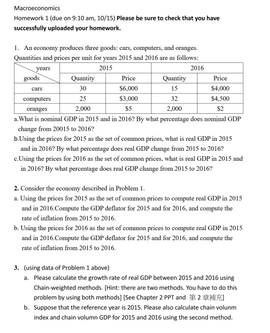 Solved Macroeconomics Homework 1 (due on 9:10 am, 10/15) | Chegg.com