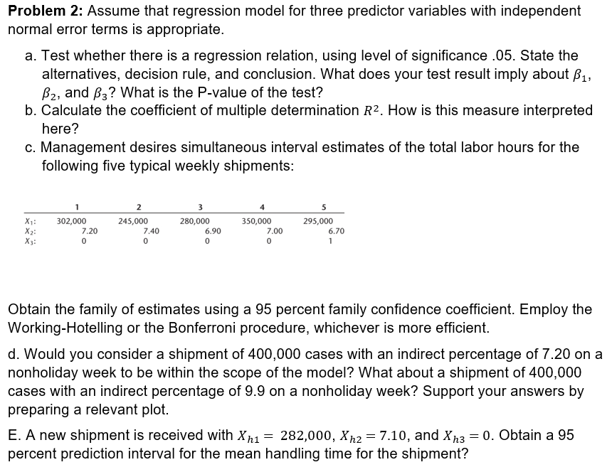 Problem 2: Assume that regression model for three | Chegg.com