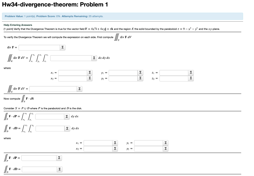 Solved Hw34-divergence-theorem: Problem 1 Problem Value: 1 | Chegg.com